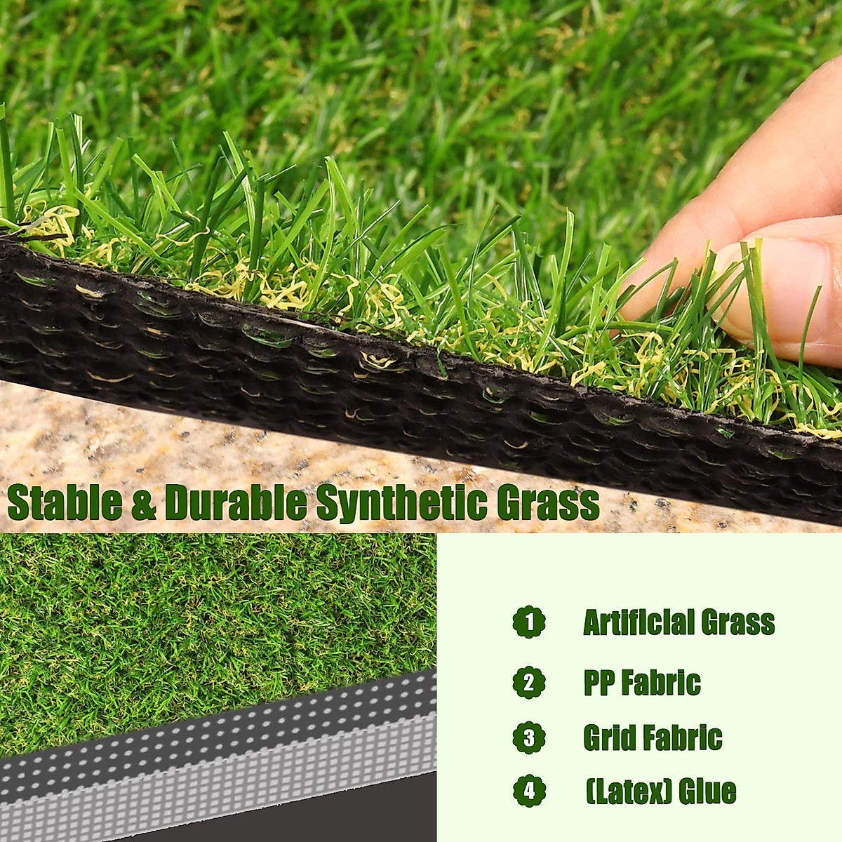 Weidear 0.8 inch Artificial Grass, 4ft 11in x 8 ft Realistic Turf, Indoor Outdoor Artificial Synthetic Grass Rug, Fake Grass Carpet Patio Mat for Dogs Pets/Garden Lawn Landscape, Customized