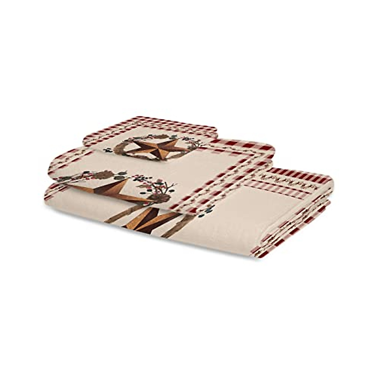 ArneCase Towel Sets for Bathroom Farmhouse Country Star and Primitive Berries On Retro Red Plaid Highly Absorbent Beach Towel Hand Towel Washcloths for Men Women Sports Yoga 3 Pcs