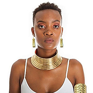 Aijian African Jewelry Statement Chokers Egypt Gold Tone Choker Chunky Leather Collar Necklace/African Choker Punk Necklace Gothic (c-1 set (gold))