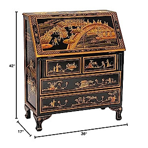 Red Lantern Hand Crafted Artisanal Black Lacquer Secretary Desk - Ching Ming