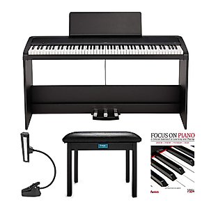 KORG B2SP 88-Key Digital Piano with Stand with 3 Pedal Unit Bundle with Bench, Music Light and Piano Book/CD (4 Items)