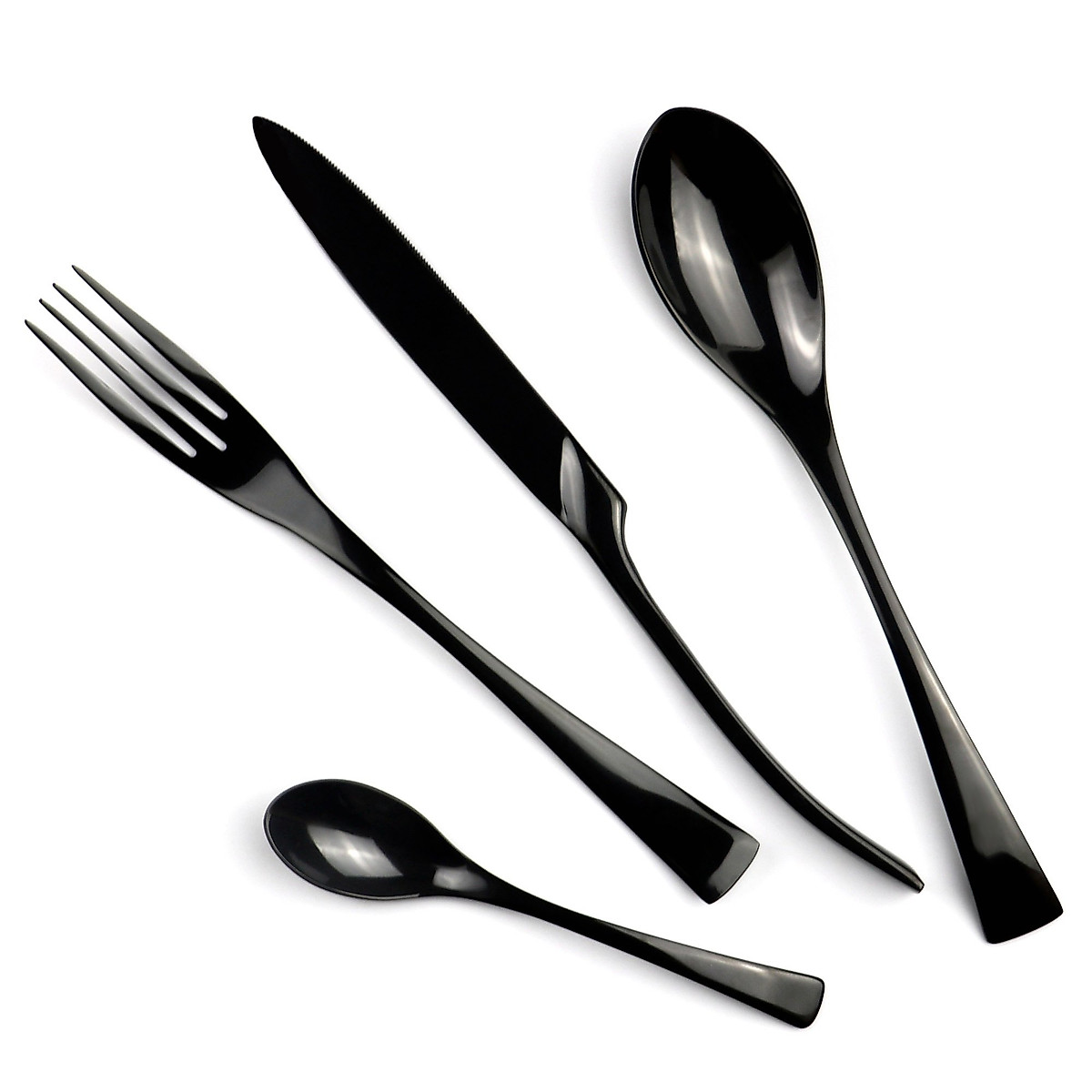 JANKNG 20-Piece 18/10 Stainless Steel Flatware Set Mirror Polishing Black, Serive for 4