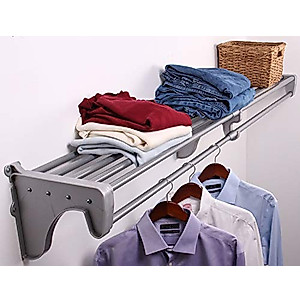 EZ Shelf - Walk in Closet System - 5 Pack - Expandable Closet Shelf with Hanging Rod (Each 40.5–73”) - with 4 End Brackets - Silver - Strong - Easy to Install – Alternative to Wire Closet Shelving
