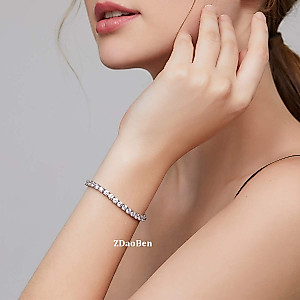 Tennis Bracelet Cubic Zirconia Bracelet for Women CZ Diamond Bracelet for Women Sterling Silver Bracelet Platinum Plated Tennis Bracelet Round Cubic Zirconia Women Bracelet Jewelry 4MM 6.5 Inch