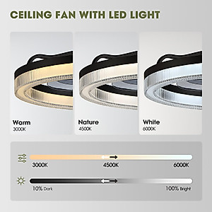 LUDOMIDE Ceiling Fans with Lights, 20" Low Profile Ceiling Fan with Light Remote Control, Flush Mount Fandelier Ceiling Fan 6 Wind Speeds 3 Color Changeable for Bedroom, Kitchen and Kids Room (Black)