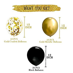 50 Pcs 12 Inches Black and Gold Balloons, Gold Confetti Balloons, Black and Gold Metallic Chrome Latex Balloons for Birthday Party Decorations Graduation Balloon Garland Arch Kit