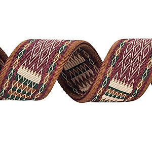 Amumu Guitar Strap Brown Diamond Grill Retro Chevron Polyester Woven for Acoustic Electric Bass Guitars with Genuine Leather Ends + Free Rubber Strap Blocks &amp; Headstock Tie