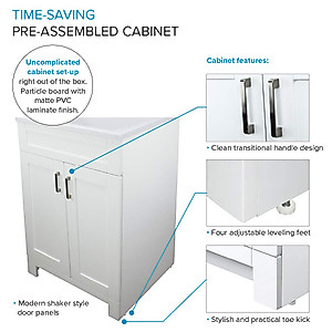 Transolid TCAS-2522-WC 25-in Laundry Cabinet with Acrylic Sink, Stainless Steel High Arc Faucet, White