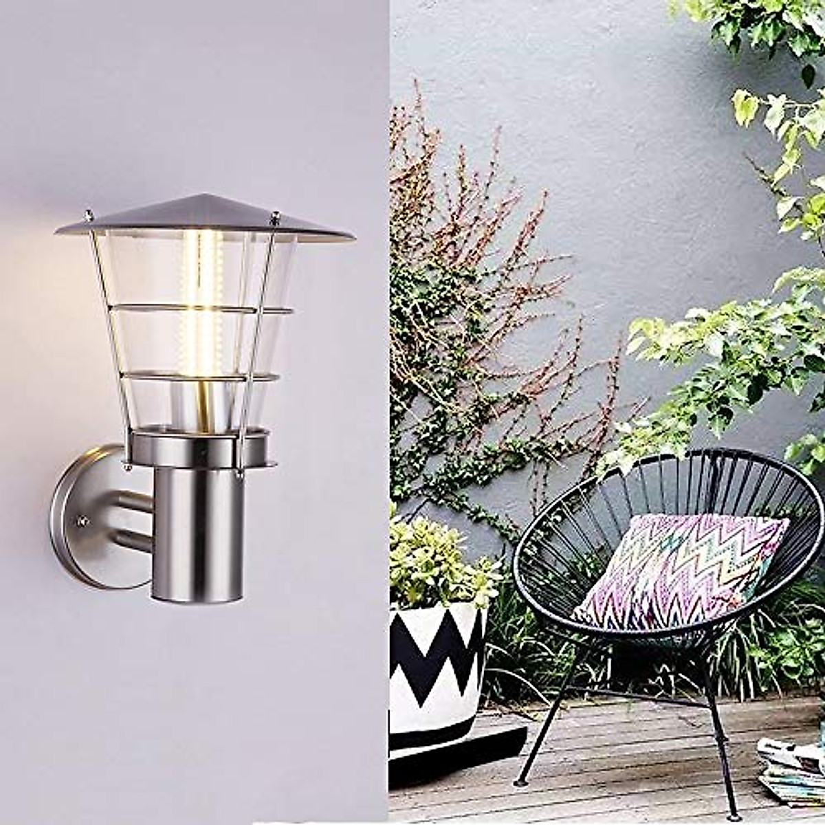 PEHUB Pagoda Brushed Stainless Steel Finish Outdoor Garden Porch Security LED Compatible Wall Light External Simplicity Waterproof Sconce IP44 15W Exterior Light Fixture