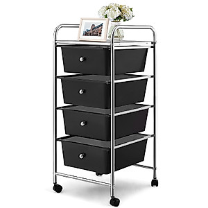 MAT EXPERT 4-Drawer Rolling Storage Cart, Mobile Organizer Cart w/Plastic Drawers & Casters, 4-Tier Rolling Storage Cart, Metal Frame Multipurpose Trolley Bin for Home/Office/School (Black)