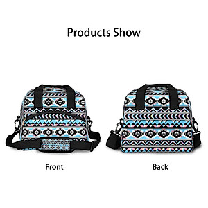 Aztec Geometric Pattern Lunch Bag Adjustable Shoulder Strap Cooler Bag Reusable Zipper Insulated Lunch Tote Bag for Work Picnic Camping School