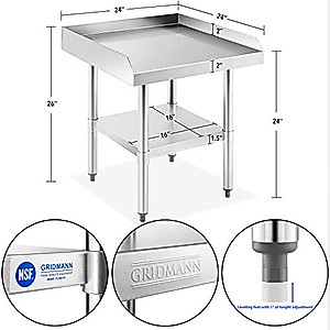 GRIDMANN NSF 16-Gauge Stainless Steel 24"L x 24"W x 24"H Equipment Stand Grill Table with Undershelf for Commercial Restaurant Kitchen