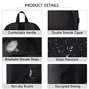 KOPHLY Casual Lightweight Laptop Backpack with USB Charging Port For for Men and Women, School Bookbag for Teens College，Daypack for Short Trip Travel（Carbon Black）