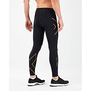 2XU Men's Light Speed Compression Tights - Lightweight & Flexible Support for Improved Running Performance - Black/Gold Reflective - Size Medium