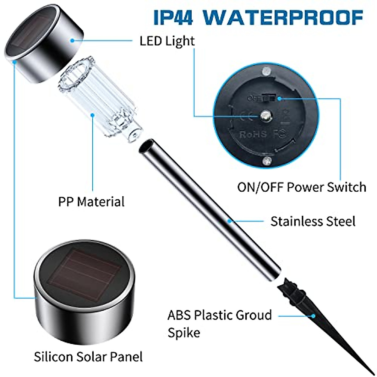 Solar Outdoor Lights 12 Pack, Solar Garden Lights Solar Powered Waterproof Landscape Path Lights Stainless Steel LED Outdoor Lights Solar for Walkway Yard Backyard Lawn Patio Driveway Decorative