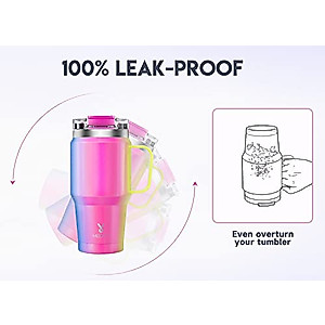 Meoky 24oz Travel Mug, Triple Insulated Stainless Steel Tumbler with Handle and 2-in-1 Straw and Sip Lid, 100% Leak Proof, Keeps Cold for 24 Hours or Hot for 8 Hours, Cupholder Friendly (Carnival)