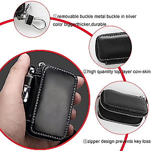 KUPAO Universal Car Key Fob Case,Genuine Leather Key Fob Cover Holder,Remote control smart key Car KeyChain Case Holder (Black)