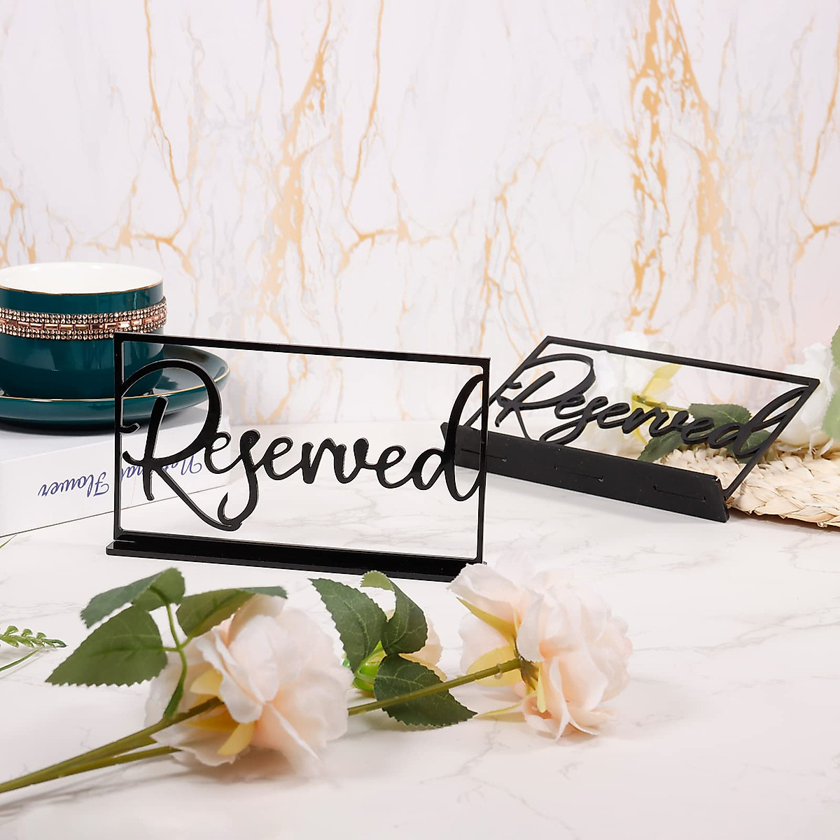 6 Pieces Reserved Signs for Wedding, Party, Acrylic Reserved Table Signs Reserved Seating Signs for Tables chairs Restaurant Special Events