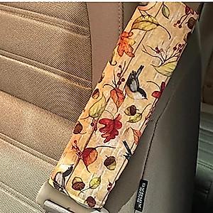 Purple Hummingbird Universal Car Seat Belt Cover, Floral Green Vine Leaf Butterfly Snap Cushion Seatbelt Shoulder Strap Neck Pad, Padded Soft Quilted 100% Cotton More Comfortable Driving, Made in USA
