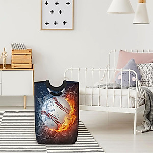 Gbuzozie Baseball Ball In Fire And Water Laundry Hamper Storage Basket Toys Clothes Organizer Bin For Home Bathroom Bedroom Dorm Nursery, 52l