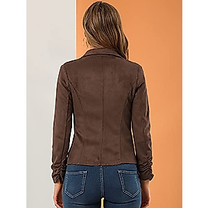 Allegra K Women's Long Sleeve Casual Open Front Drawstring Faux Suede Blazer Medium Brown