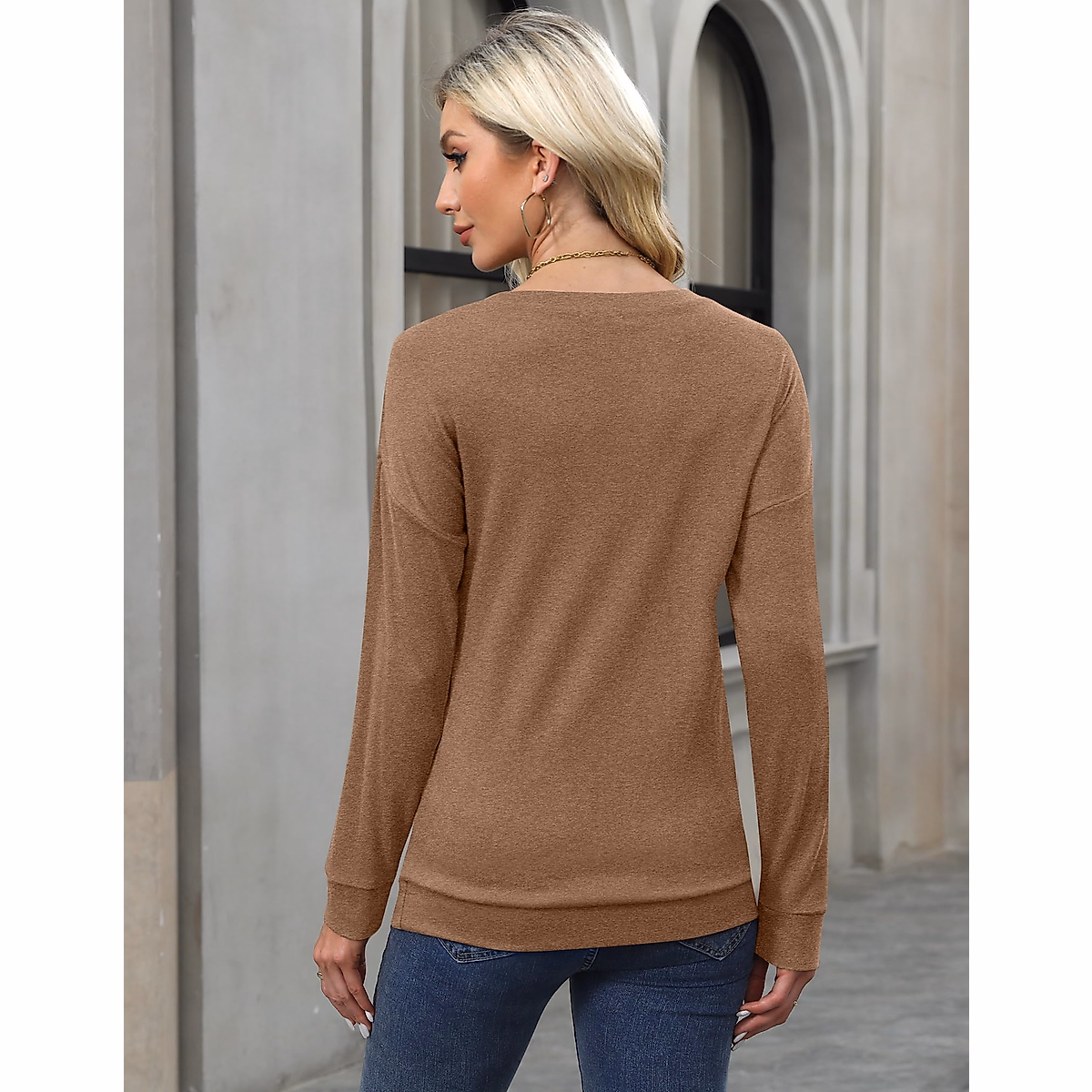 Women Fall Long Sleeve Holiday Lace Blouse Casual Trendy Formal Sweatshirt Brown M