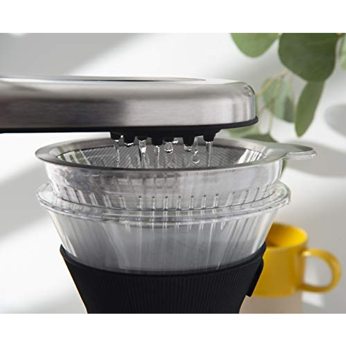 brim 8 Cup Pour Over Coffee Maker Kit, Simply Make Rich, Full-Bodied Coffee Every Time, Set Includes Glass Carafe, SCA Measuring Scoop, Silicone Sleeve, and Healthy-Eco Reusable Filter, Stainless Steel