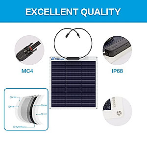 Nicesolar 50W 12V Flexible Solar Panel 50 Watt 12 Volt Semi-Flexible Bendable ETFE Monocrystalline Cell Mono PV Module for Marine Boat Trailer RV Cabin Van Car Uneven Surface Off Grid Battery Charge