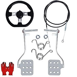 Wadoy Go Kart Brake Throttle Pedals with Automotive Steering Wheels, Upgrade 71" Cable with Return Springs Kit, Go Kart Accessories Go Kart Steering Kit