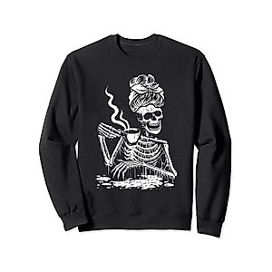 Coffee Drinking Skeleton Lazy DIY Halloween Costume Women Sweatshirt