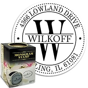 Monogram Address Stamp - Personalized Self Inking Rubber Stamp - Style 037 - with Locking Bottom Cover- Choose from 15 Ink Colors