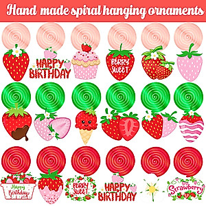 Strawberry Hanging Swirls 20Pcs Strawberry Birthday Party Decorations Berry Sweet One Hanging Decor Berry Sweet Swirls Ceiling Streamer for Strawberry Themed Baby Shower Supplies