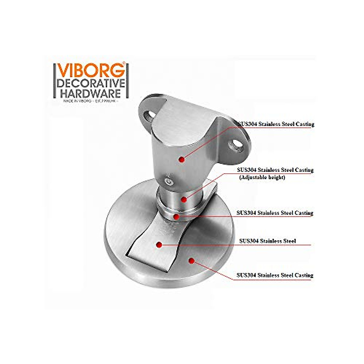 VIBORG Deluxe Solid SUS304 Stainless Steel Casting Adjustable Floor Mount Mounted Magnetic Door Stopper Doorstop Door Stop, RS-40F (1)