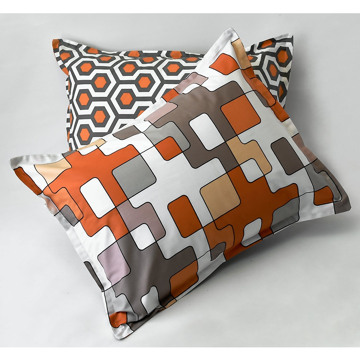 Minimal Style Geometric Shapes Duvet Quilt Cover Scandinavian Midcentury Modern Geo Print 100-percent Cotton Bedding Set Soft Casual Retro Mosaic Orange Blush Taupe King Full Queen or Twin (Twin)