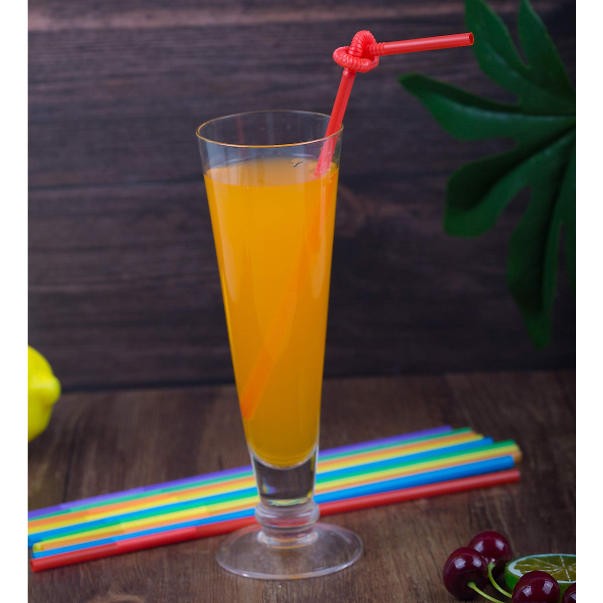 300 Pcs [Individually Wrapped] Colorful Flexible Plastic Straws, Disposable Bendy Straws, (9.45" Long and 0.23'' Diameter), BPA-Free