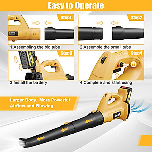 Takuoo Cordless Leaf Blower, 450CFM 150MPH 21V Electric Leaf Blower with 2 x 4.0Ah Battery and Charger, 6 Speed Portable Lightweight Small Blower for Lawn Care Sweeping Snow, Yard, Garden, Patio