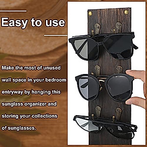 Set of 2 Rustic Mounted Sunglasses Storage Organizer Wood Eyeglasses Holder Sunglass Rack Eyeglasses Display Rack with Metal Hooks Glasses Wall Decor Hanging Jewelry Organizers for Home Decor