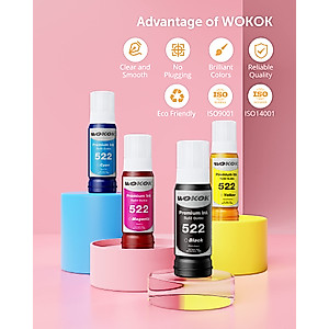 WOKOK Compatible Refill Ink Bottles for EcoTank 522 T522 T522520-S for use with EcoTank ET-2720 ET-2800 ET-2803 ET-4700 Printers (Black, Cyan, Magenta, Yellow) Not Sublimation Ink