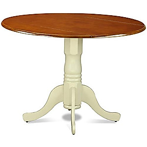 East West Furniture Dublin 5 Piece Modern Set Includes a Round Wooden Table with Dropleaf and 4 Dining Chairs, 42x42 Inch, Buttermilk & Cherry