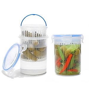 Qiuhome Pickle Container with Strainer, Pickle Jar with Strainer Jalapeno Container Pickled Food Container - 2 Pack
