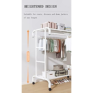Qingluan Clothing Rack Heavy Duty Clothes Rack, Rolling Clothes Rack, Sturdy Metal Wardrobe Closet Rack for Hanging Clothes, Freestanding Closet Organizer, Max Load 520lbs,Black,47×20in/120×50cm