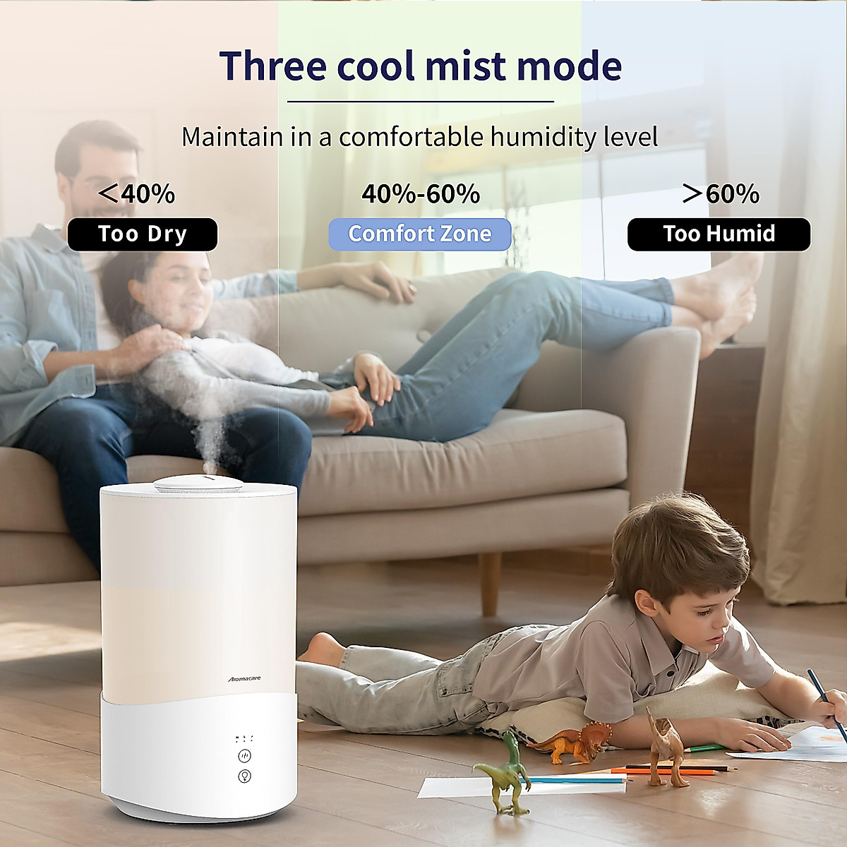 Aromacare Humidifiers for Bedroom, 4L Cool Mist Large Humidifier with Essential Oil Diffuser, Ultrasonic Top Fill Humidifier for Baby Home, Sleep Mode, Adjustable Mist Output, Auto Shut-Off