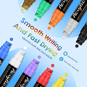 Acrylic Paint Markers, 10 Jumbo Colored Markers, 15mm Jumbo Felt Tip, Waterproof and Permanent Ink Paint Pens for Rock Painting, Stone, Ceramic, Glass, Wood, Canvas, Outdoor Paintings,Signs