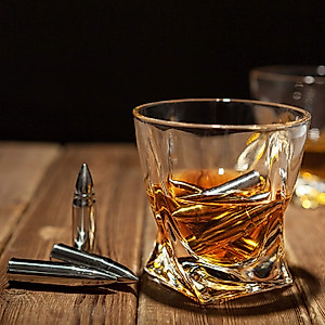 Whiskey Stones Gift set for Men, Bourbon Glasses Set of 2 With 6 Whiskey Bullets in Luxury Box. Unique Gifts for Dad Boyfriend Brother Husband for Birthday Anniversary