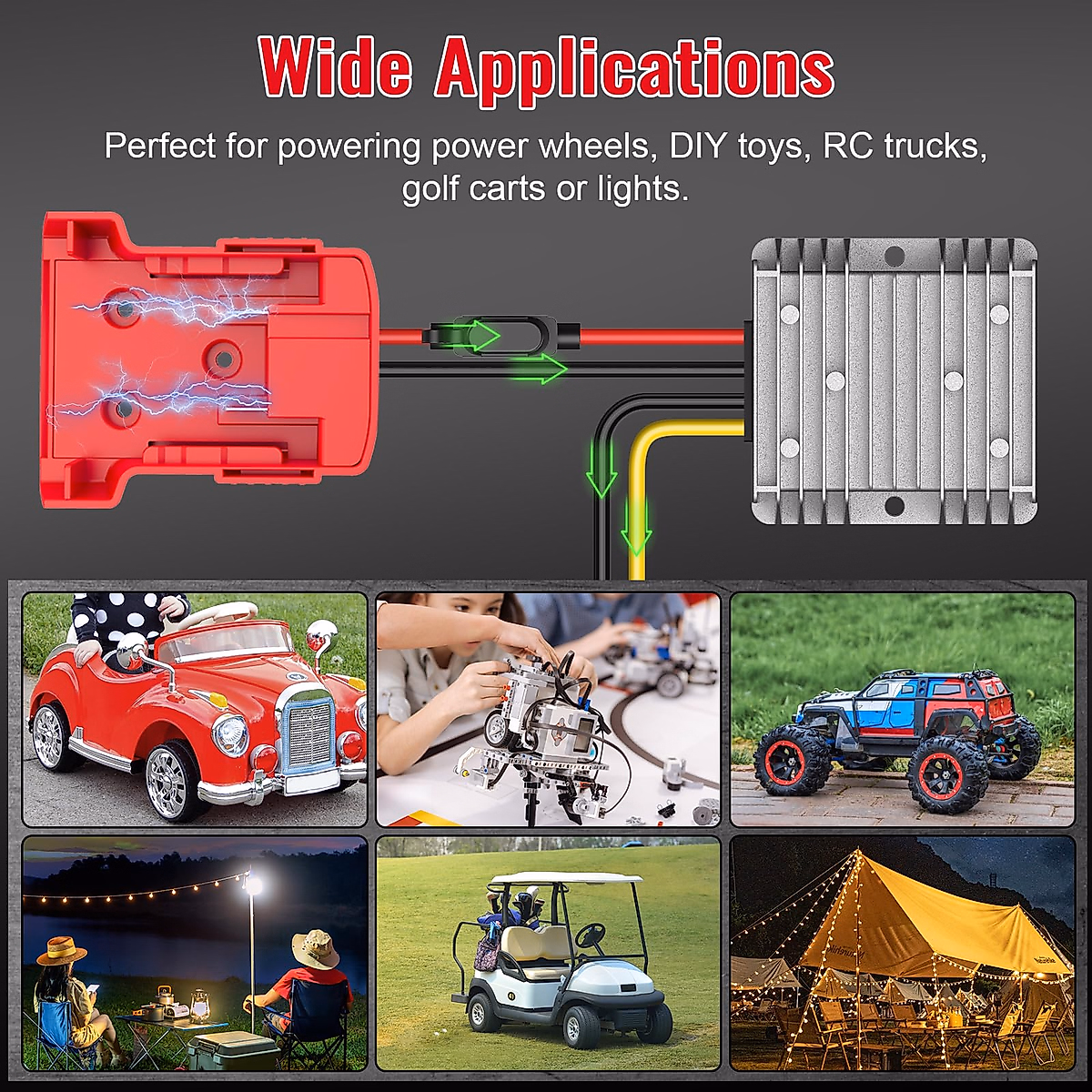 18V to 12V Step Down Converter for Milwaukee M18 Power Wheels Battery Adapter DC 12V 20A 240W Buck Converter Regulator with 30A Fuse & Wire Terminal