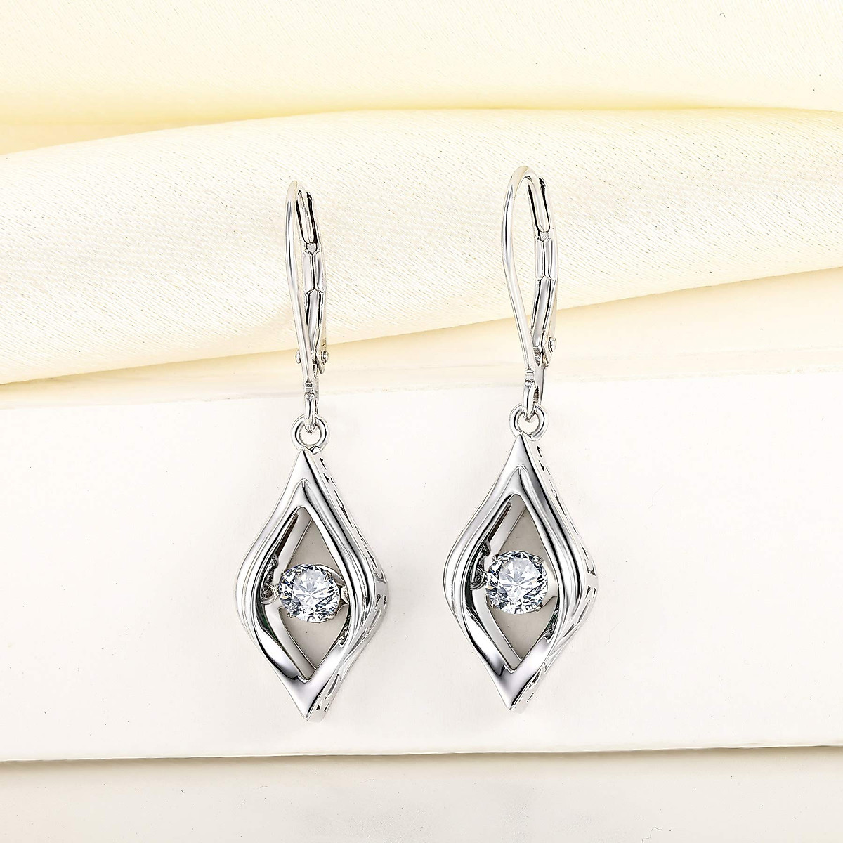 YL Eye Earrings 925 Sterling Silver Dancing Diamond Halo Dangle Earrings Birthstones Drop Jewelry (04-diamond-Apr)