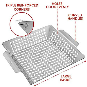 Kaluns Grill Basket, Best Grilling Basket for Vegetables and Shrimp, Stainless Steel Material, Fits Most Grills, Great for BBQ or Oven Use, BBQ Accessories