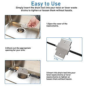 BoomBa Waste Drain Tool for 3 Tier Sink in Commercial Kitchens - Stainless Steel Twist Waste Drain Tool and Lever Waste Plumbing Drain Tool, Silvery, 0201478
