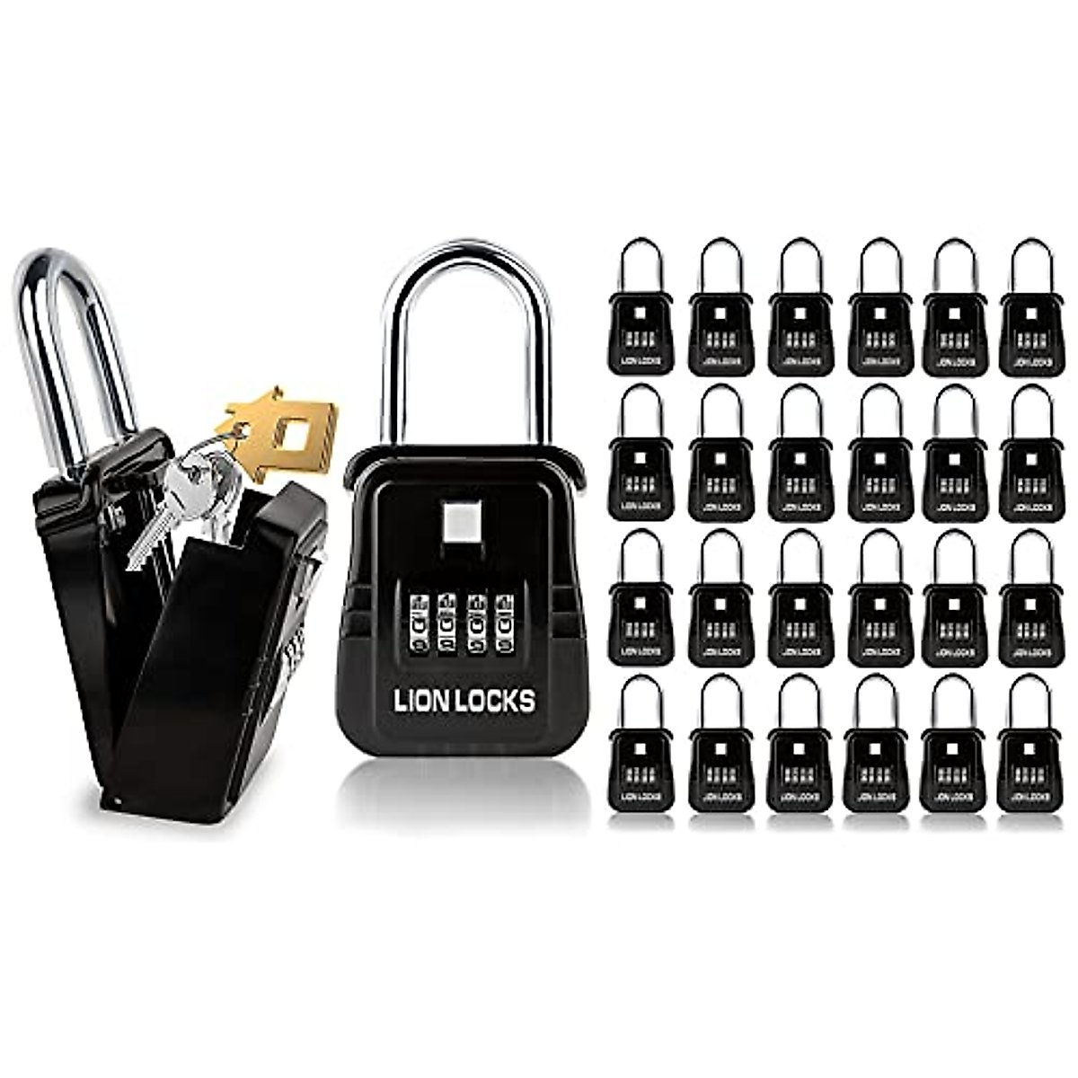Lion Locks 1500 Key Storage Lockbox, Set-Your-Own Code Lock Portable Key Holder, Rust-Proof Secure Outdoor Key Safe, Hide-a-Key Safe Box Lock Box, Airbnb, Construction (24-Pack/Black)