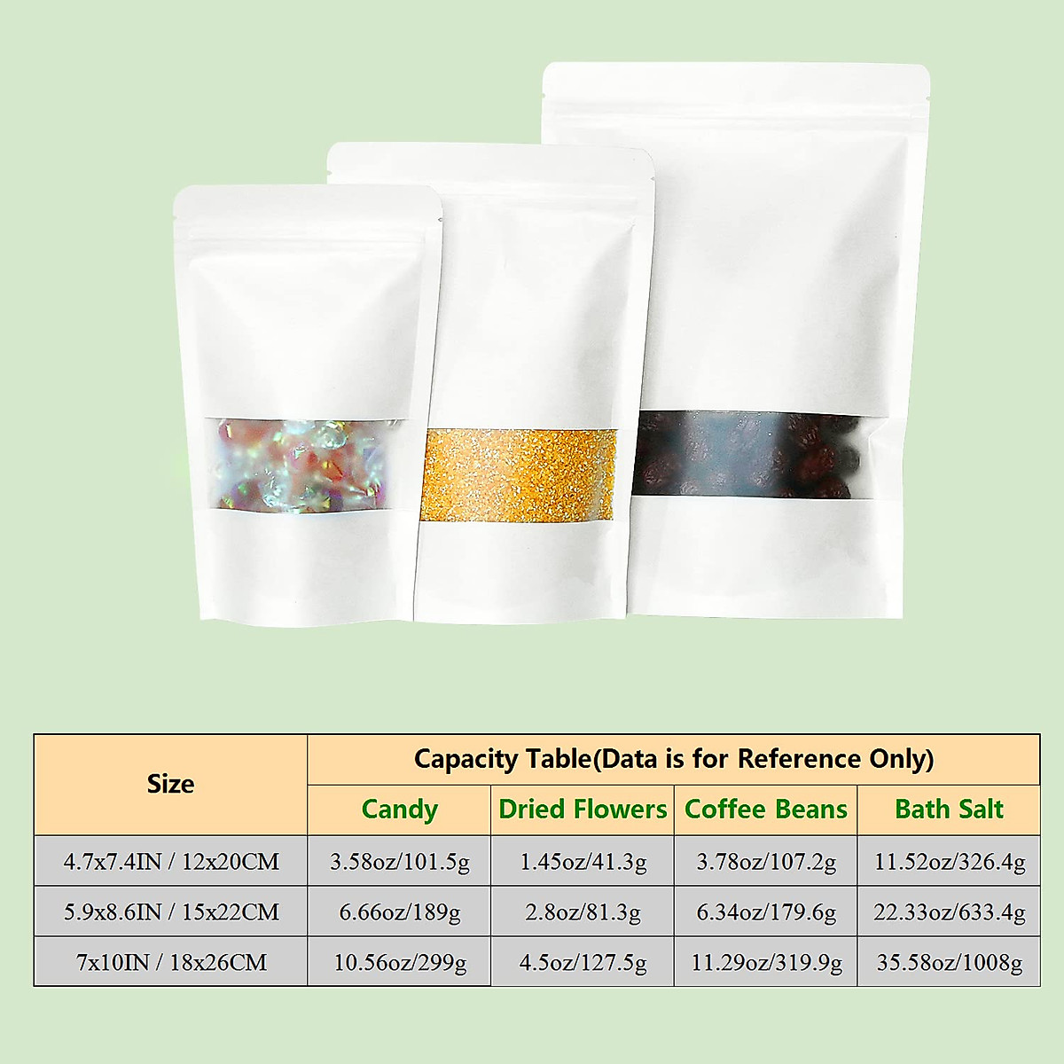 SumDirect White Kraft Stand Up Bags Pouches Resealable Bag with Zip Lock and Matte Window for Food Storage, 5.9x8.6 Inches, 13oz, Pack of 50